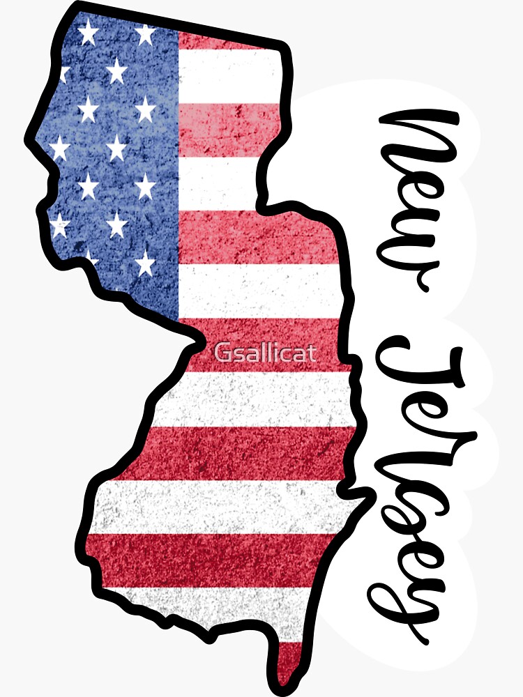 "New Jersey State Outline with Patriotic USA American Flag" Sticker for ...