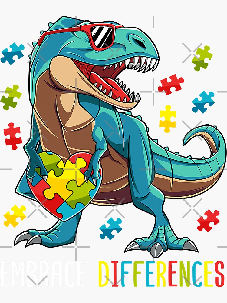 "Dinosaur Puzzle Piece Autism Awareness For Boys Kids" Sticker for Sale ...