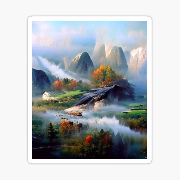 "Beautiful misty mountain landscape" Sticker for Sale by BRACALIA ...