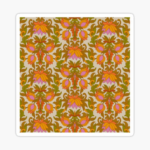 "Orange, Pink Flowers and Green Leaves 1960s Retro Vintage Pattern ...