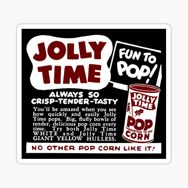 "JOLLY TIME POP CORN ADVERT" Sticker for Sale by ThrowbackAds | Redbubble