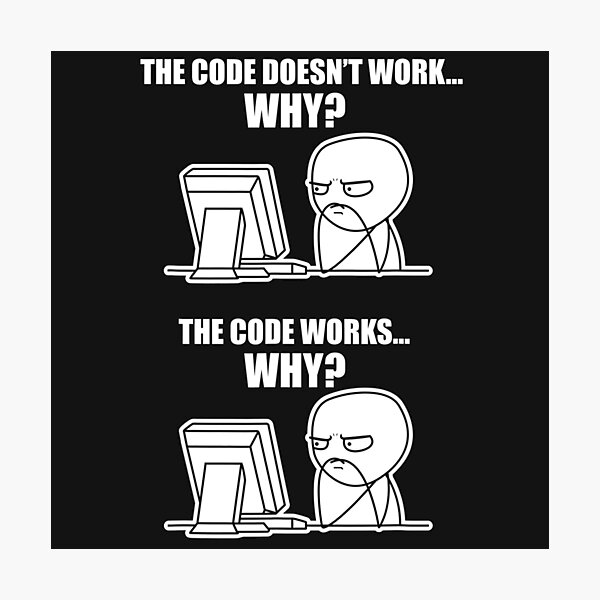 "Code Works Why Meme" Photographic Print for Sale by AQWstore | Redbubble