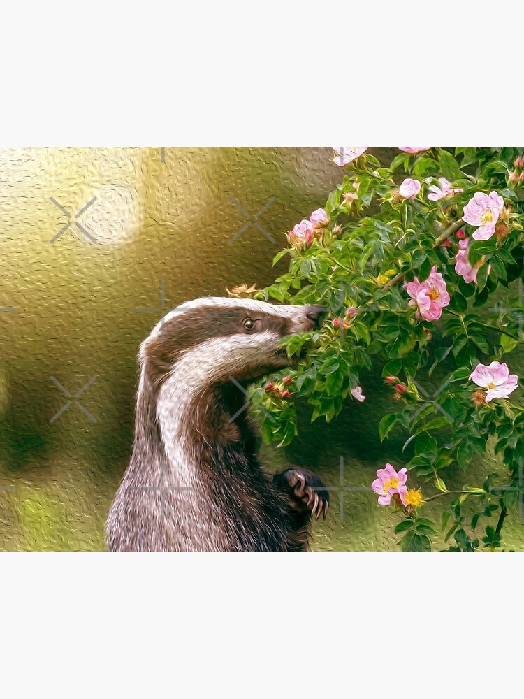 "Cute Badger smelling flowers" Poster for Sale by friendlyfauna | Redbubble