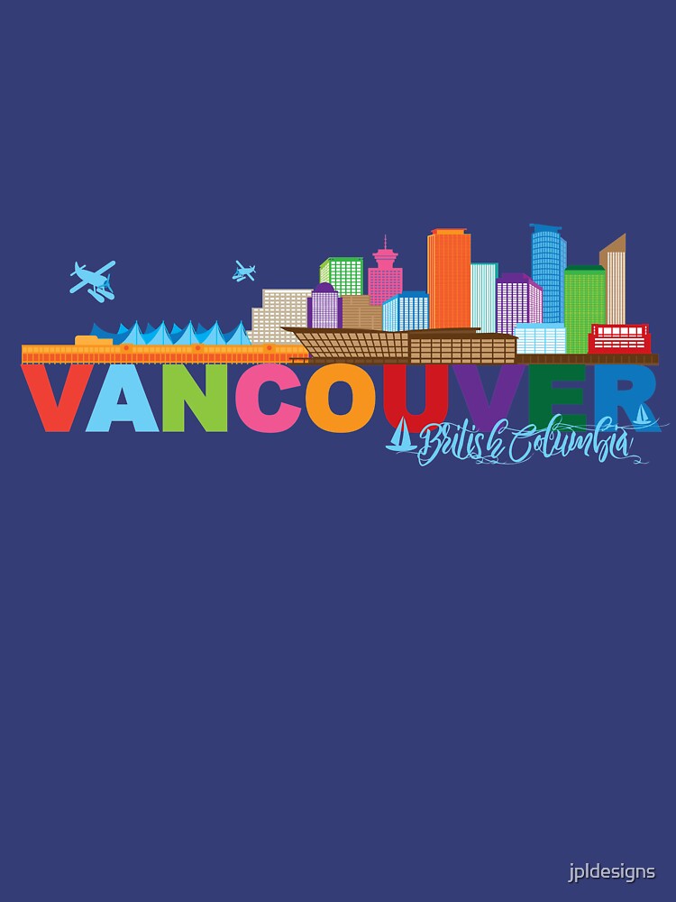 "Vancouver BC Canada Skyline Text Color Illustration" T-shirt for Sale ...