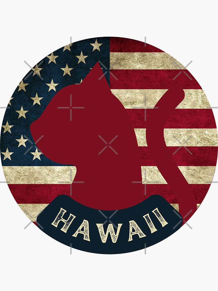 "Hawaii Distressed American Flag Cat Silhouette" Sticker for Sale by ...