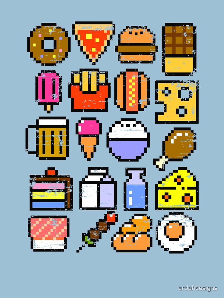 "8 bit Foodie v2 Distressed" T-shirt for Sale by artlahdesigns ...