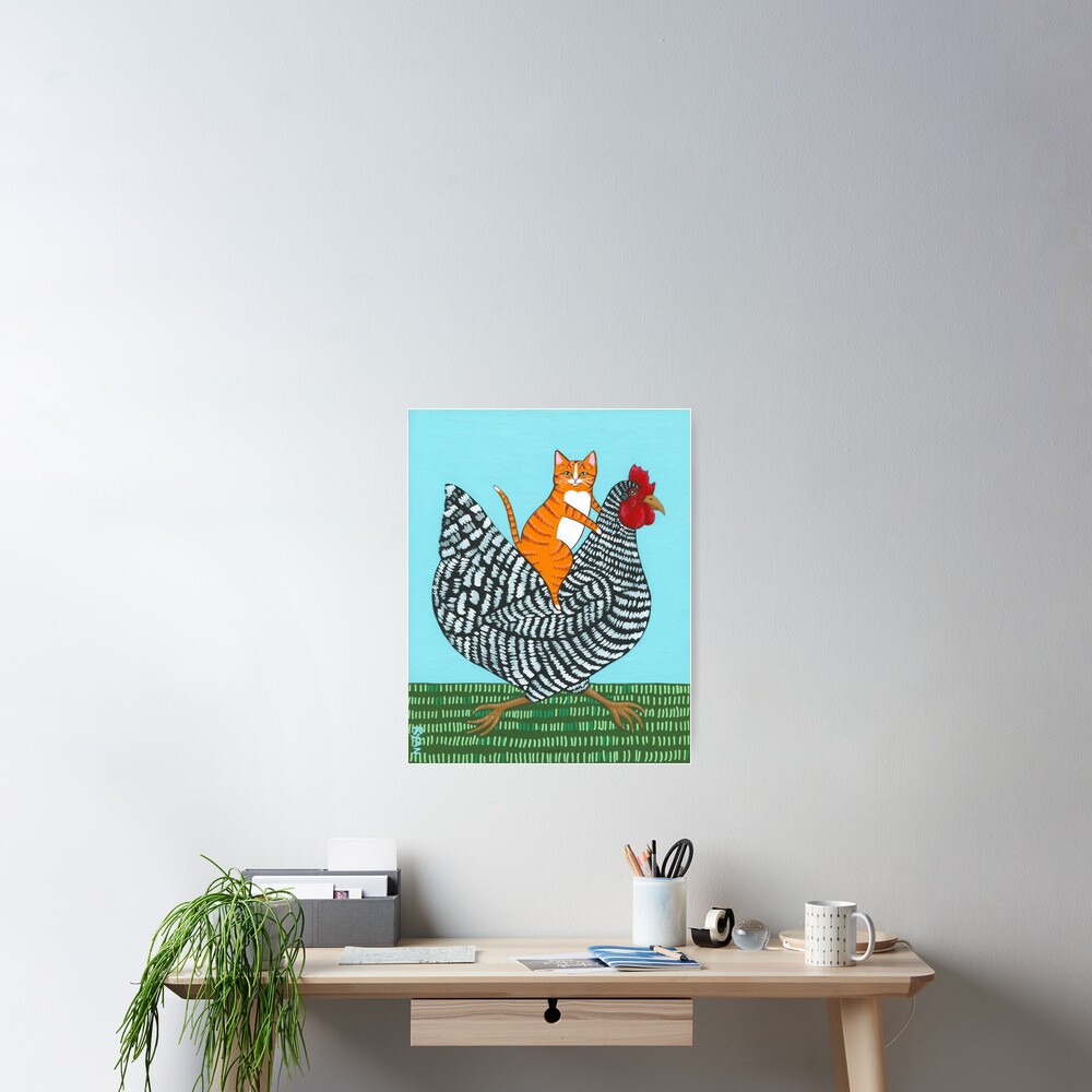 "Ginger Cat Chicken Ride" Art Print for Sale by kilkennycat | Redbubble
