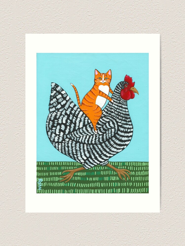 "Ginger Cat Chicken Ride" Art Print for Sale by kilkennycat | Redbubble