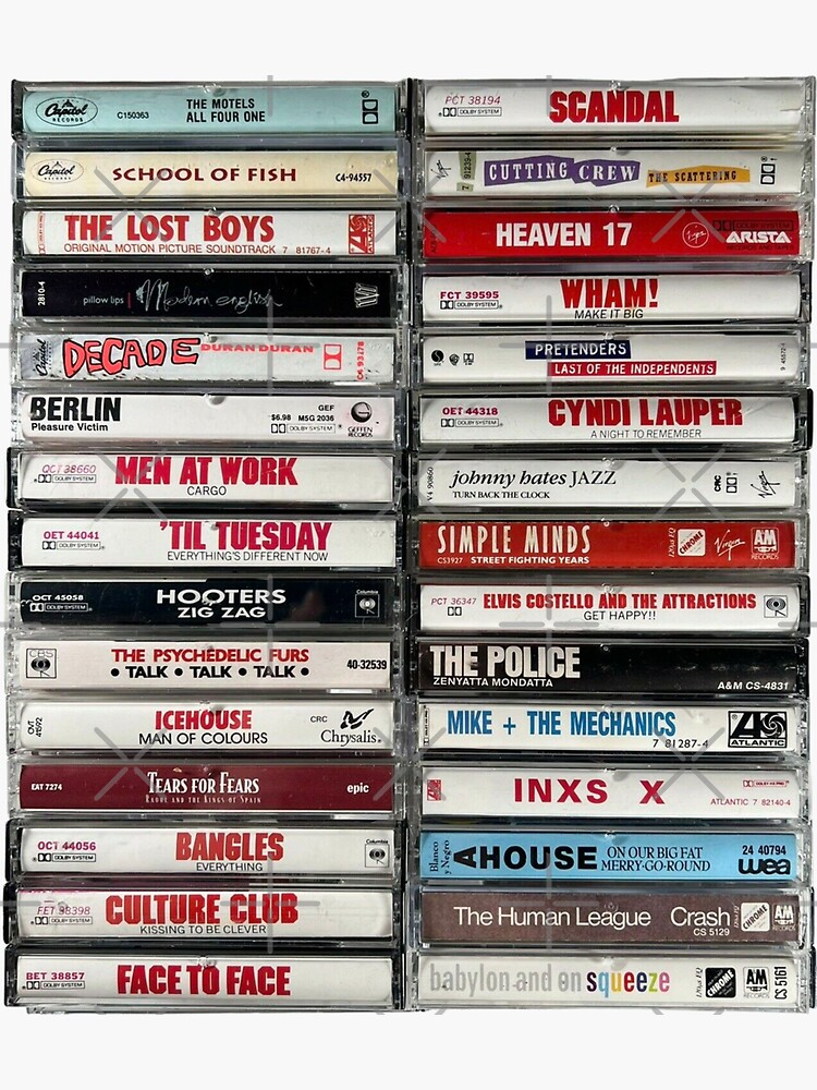 "Classic 80s New Wave Rock Music Cassette Stack Collage" Sticker for ...