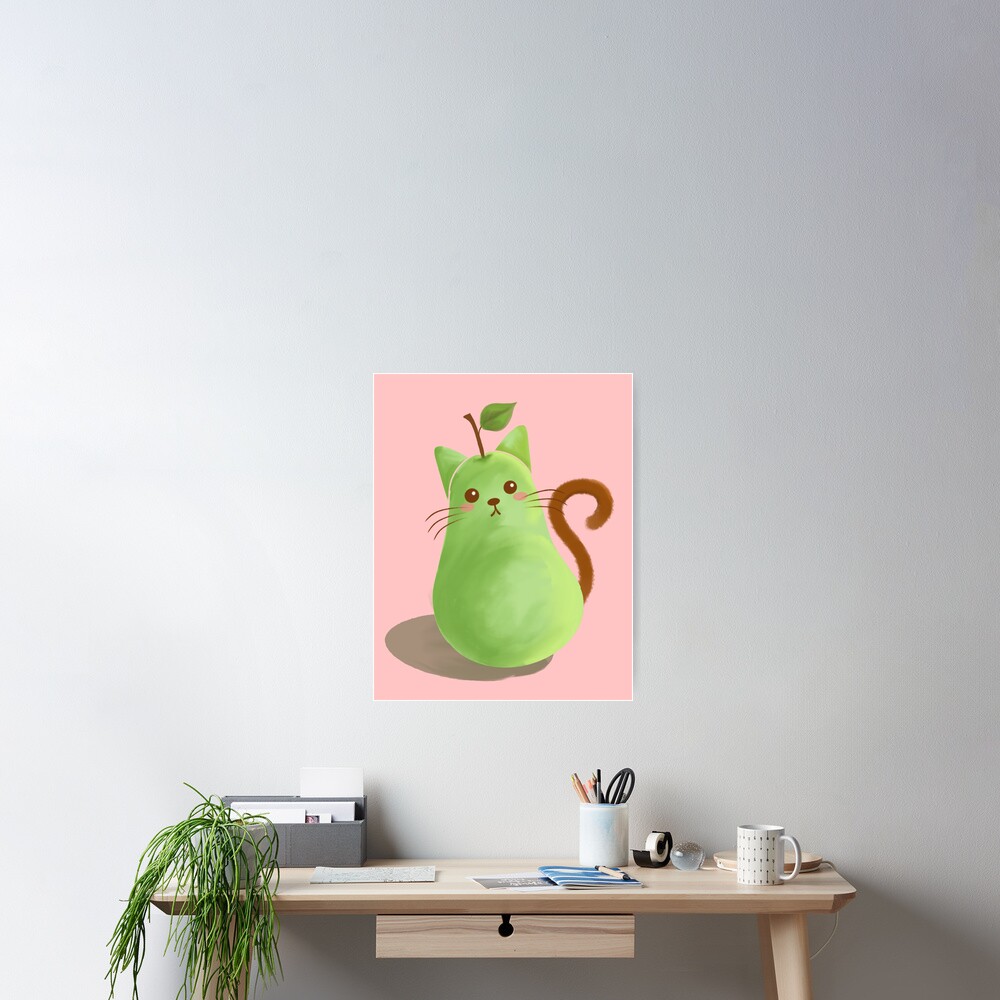 "Pear Cat Abstract Art, Cute Cat Art" Poster for Sale by Alondra ...