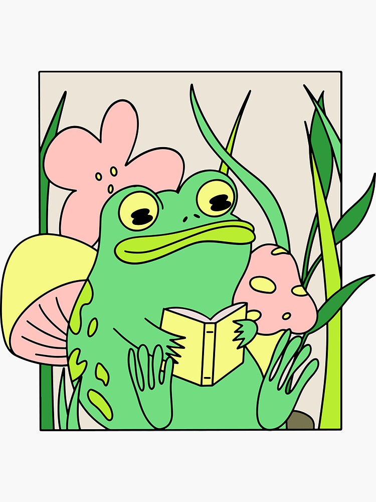 "Frog Reading a Book" Sticker for Sale by TheFrogColony | Redbubble