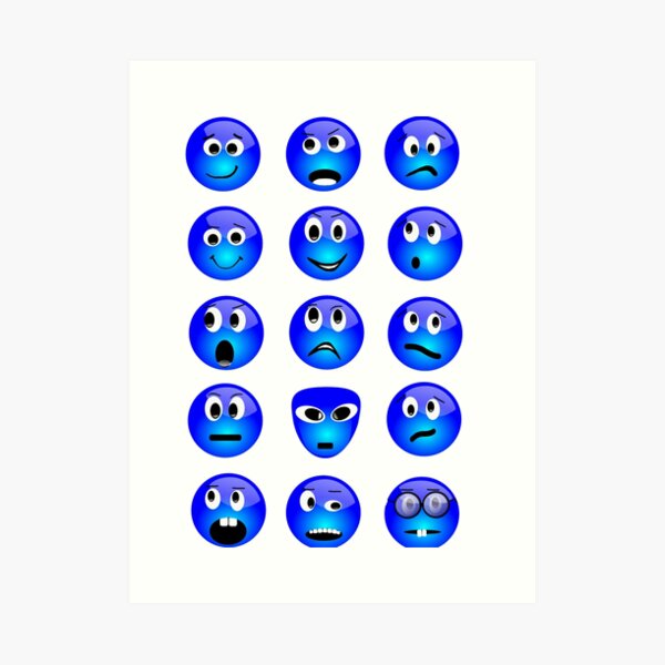 "Blue emoji faces with different facial expressions" Art Print for Sale ...