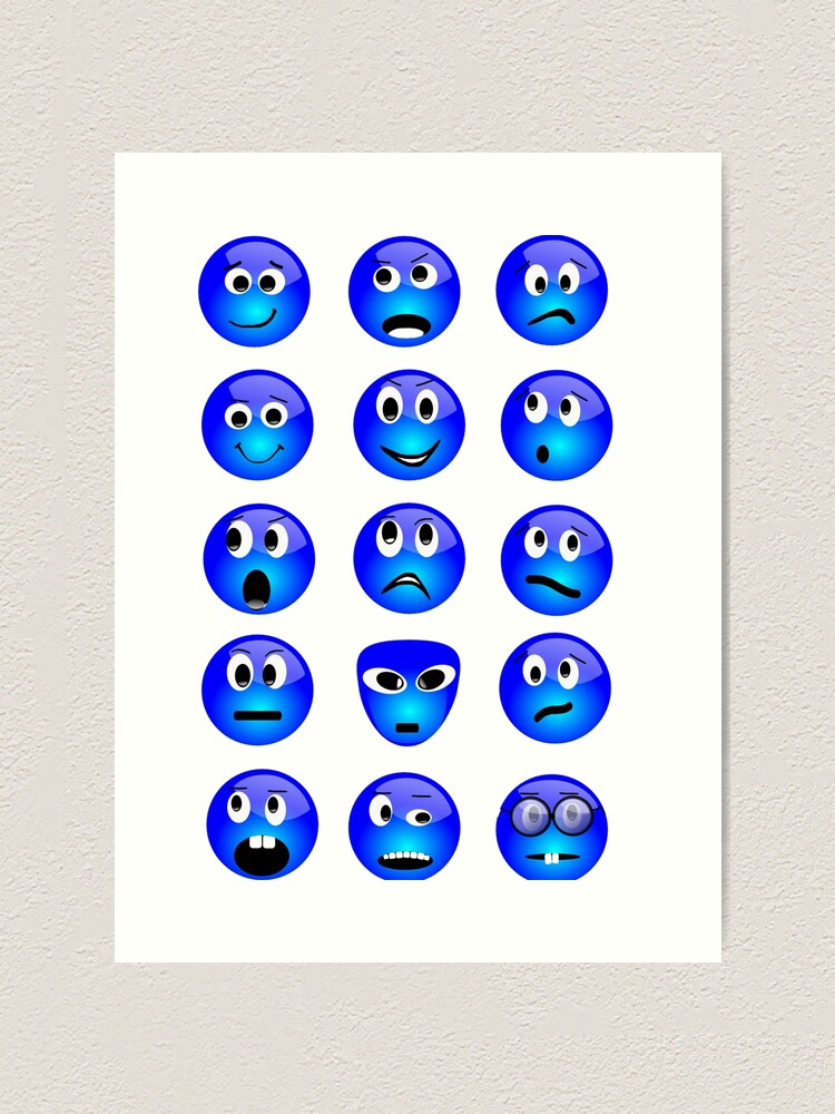 "Blue emoji faces with different facial expressions" Art Print for Sale ...