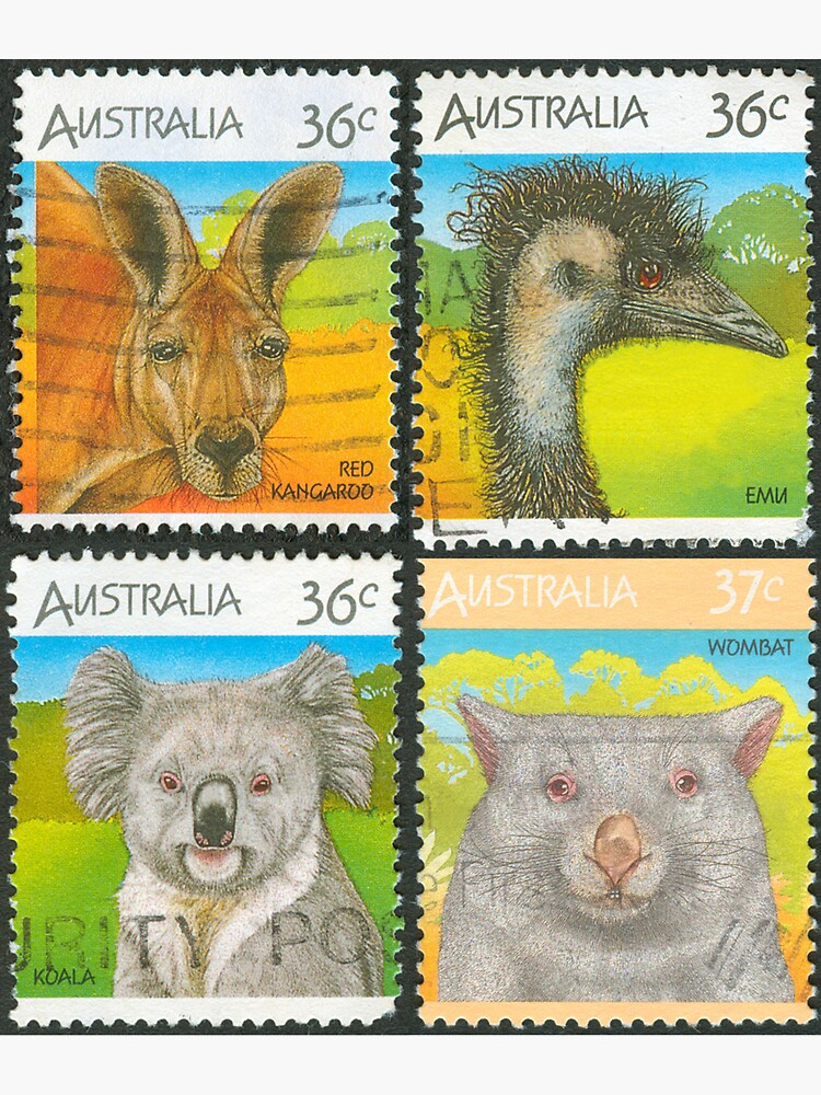 "Australian 36c Animal Stamp Set - Red Kangaroo, Emu, Koala, Wombat ...