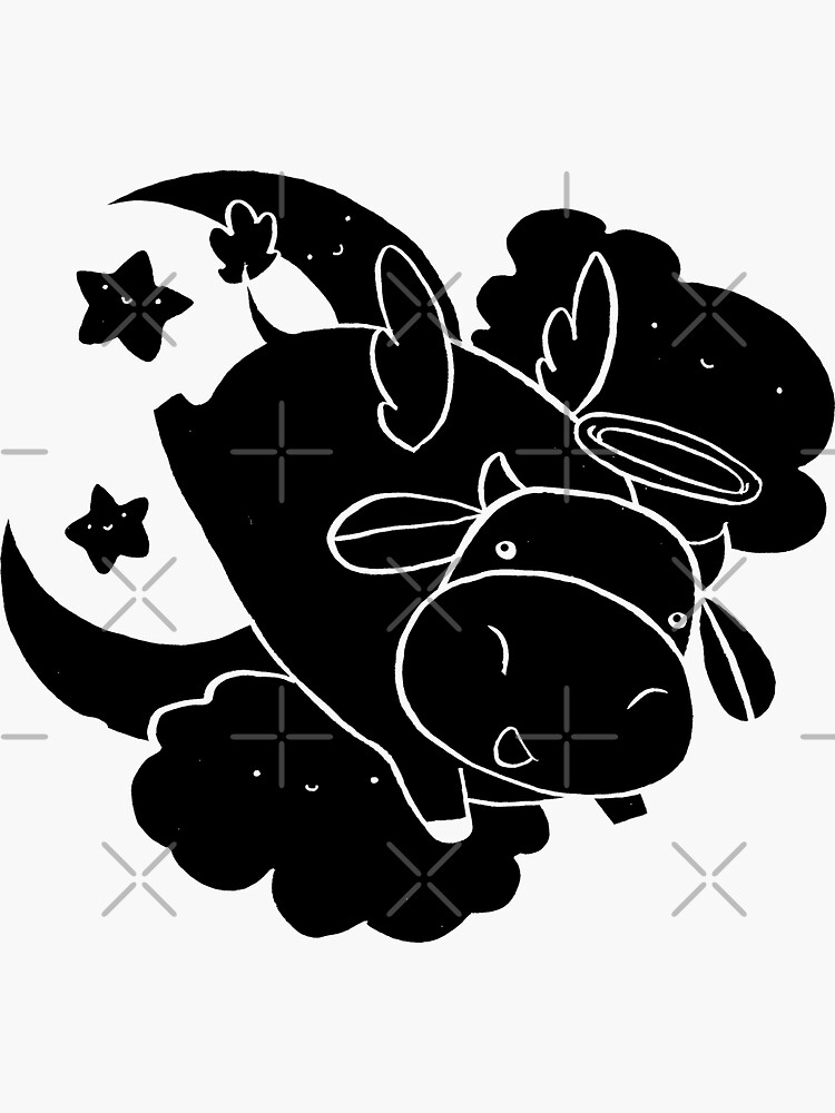 "Angel Cow - Black Color" Sticker for Sale by SaradaBoru | Redbubble