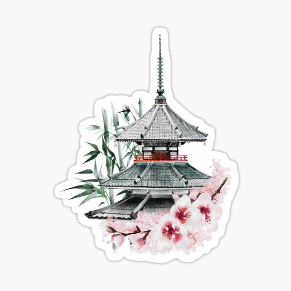 "Japanese Ancient Temple" Sticker for Sale by atDoor | Redbubble
