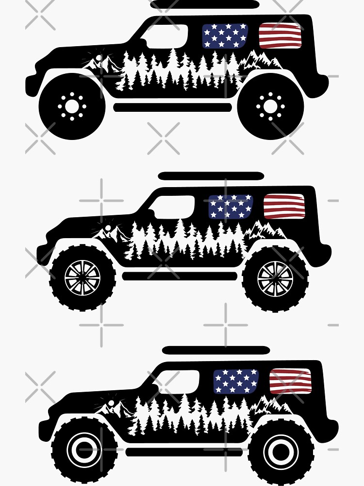 "American offroad 4x4 Mountains Forest Adventure US Flag" Sticker for ...