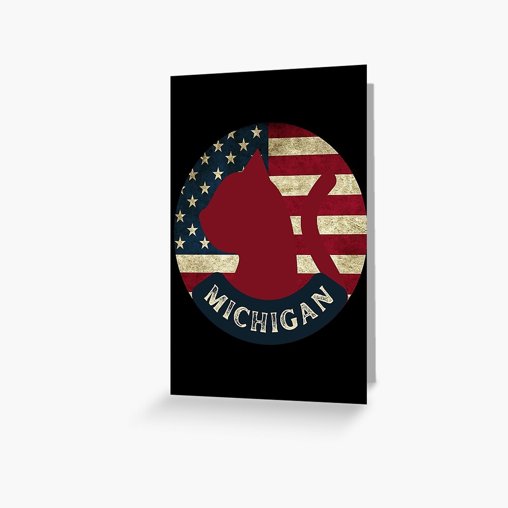 "Michigan Distressed American Flag Cat Silhouette" Greeting Card for ...