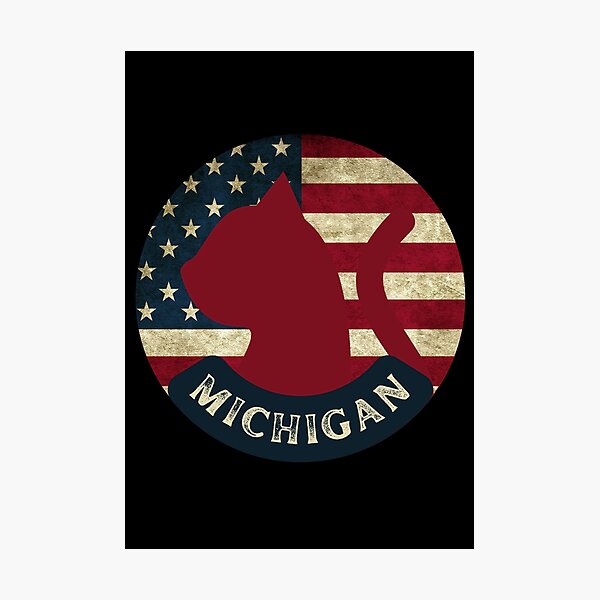 "Michigan Distressed American Flag Cat Silhouette" Photographic Print ...