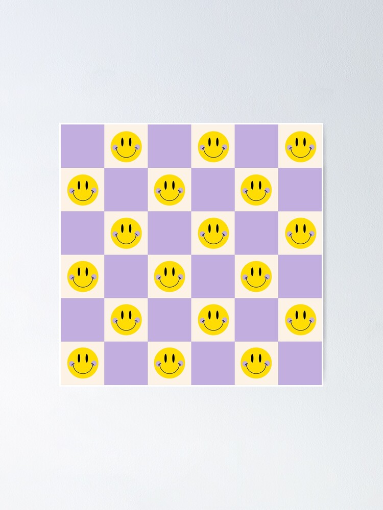 "Smiley Pastel Checkered Pattern in Purple" Poster for Sale by ...