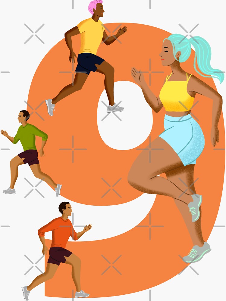 "Number 9 Nine run run Illustration" Sticker for Sale by BlareBlare ...
