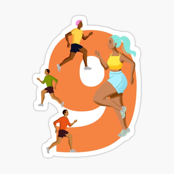 "Number 9 Nine run run Illustration" Sticker for Sale by BlareBlare ...