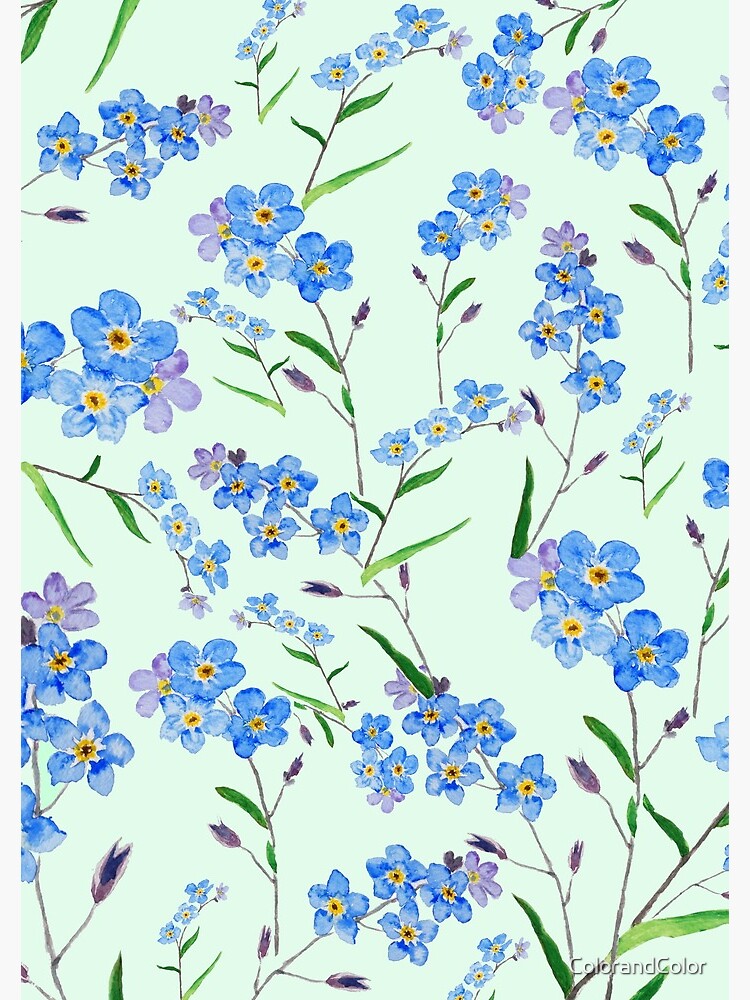 "forget me not pattern in green background " Spiral Notebook for Sale ...