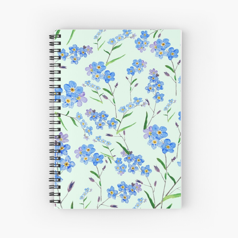 "forget me not pattern in green background " Spiral Notebook for Sale ...