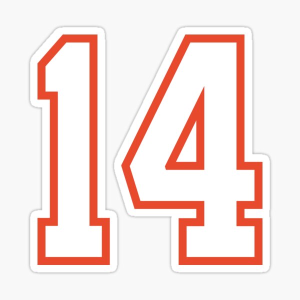 "Sports Number 14, white orange color lucky sport fourteen" Sticker for ...