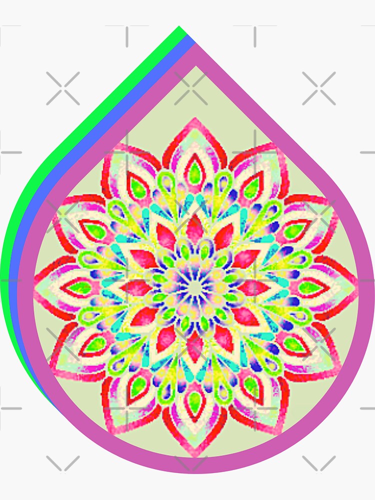 "Single Mandala Raindrop with Bright Pink, Radioactive Green, and Soft ...