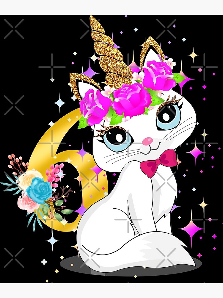 "cool 6th birthday girls,unicorn sixth birthday,girls 6th birthday, cat ...