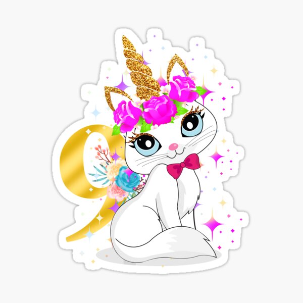 "cool 9th birthday girls,unicorn ninth birthday,girls 9th birthday, cat ...