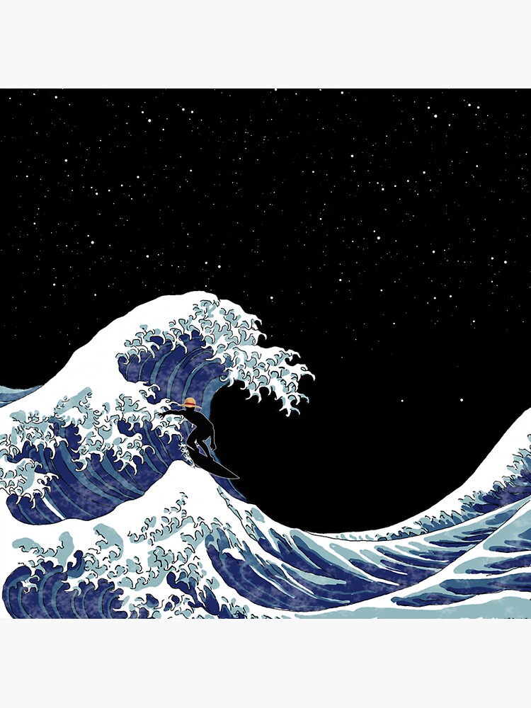 "Luffy surfing on the great wave of kanagawa" Sticker for Sale by ...