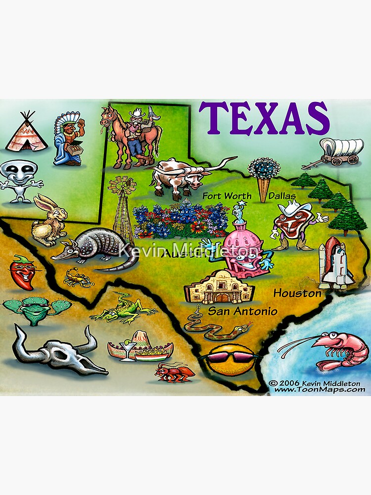 "Texas Cartoon Map" Poster by kevinmiddleton | Redbubble
