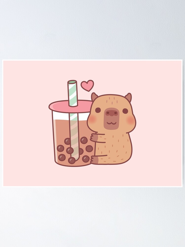 "Cute Little Capybara Hugs Bubble Tea" Poster for Sale by rustydoodle | Redbubble