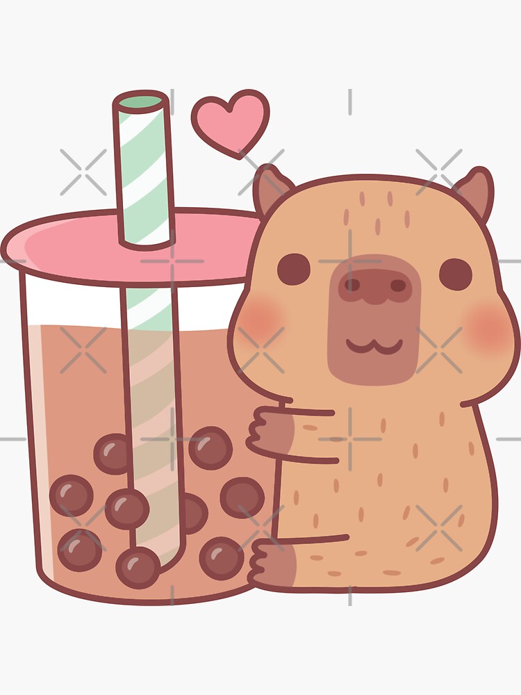"Cute Little Capybara Hugs Bubble Tea" Sticker for Sale by rustydoodle | Redbubble
