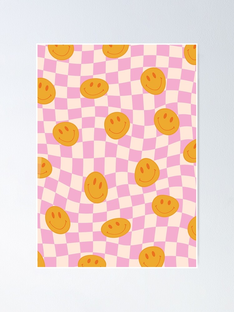 "Funky Groovy Smiley Faces on Twisted Checkered Background" Poster for ...