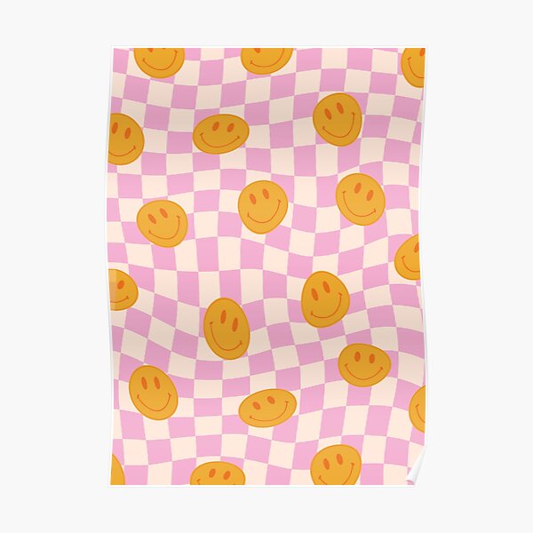 "Funky Groovy Smiley Faces on Twisted Checkered Background" Poster for ...