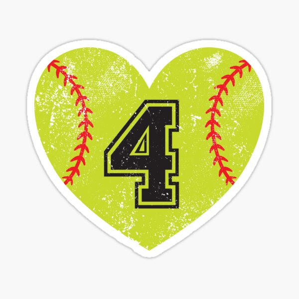"Softball Heart Jersey Number 4" Sticker for Sale by AdventureTee ...