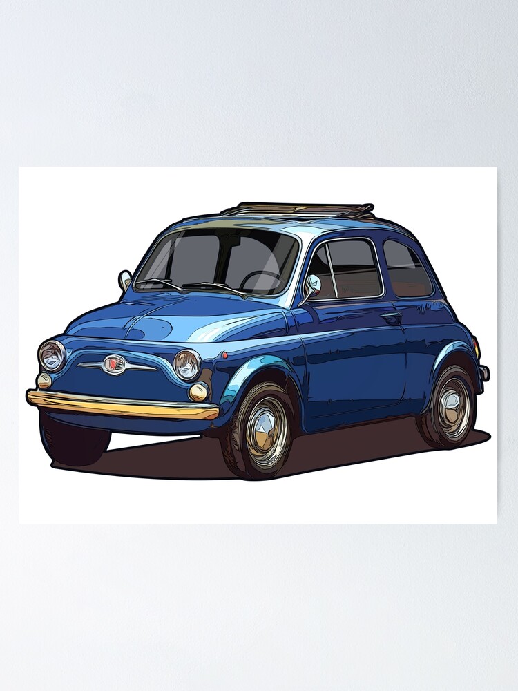 "Illustrated italian ICON Fiat 500 blue (Italian compact car) " Poster ...