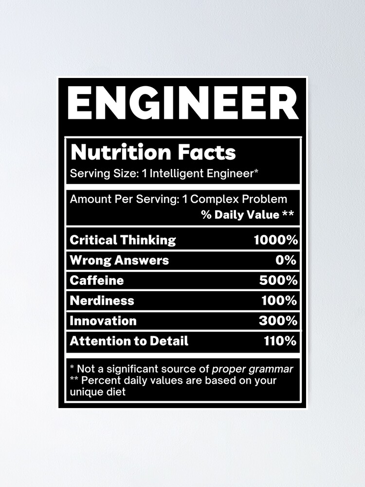 "Engineer Funny Nutrition Facts" Poster for Sale by UponStars | Redbubble