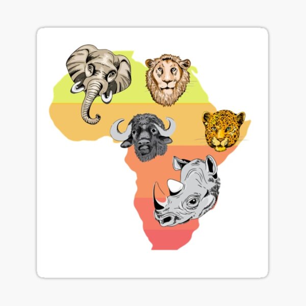 "African Map with The Big 5" Sticker for Sale by UbuntuAfrica | Redbubble