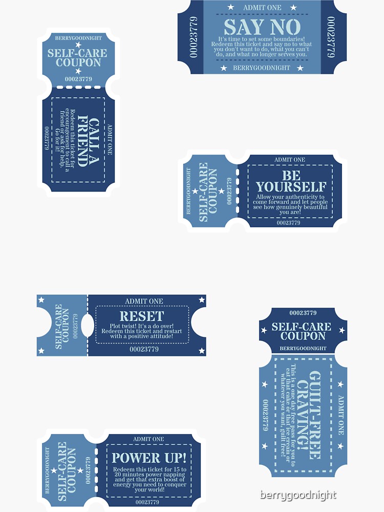 "Blue Self Care Coupons v2" Sticker for Sale by berrygoodnight | Redbubble