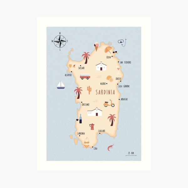 "Illustrated map of Sardinia" Art Print for Sale by ymkesinfogr | Redbubble