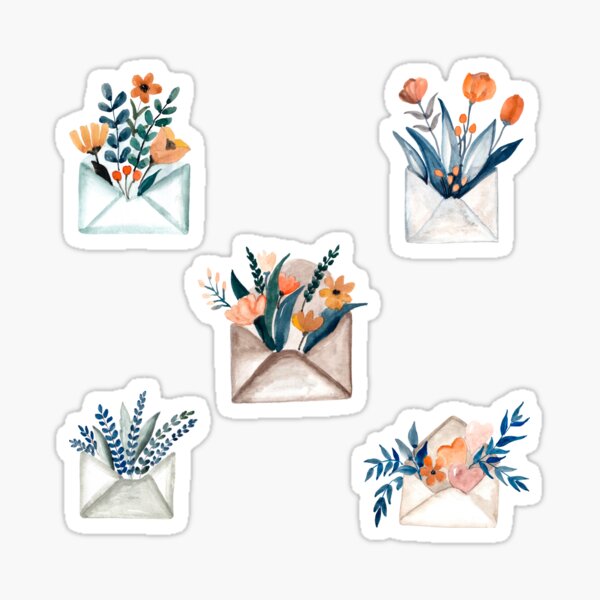 "Vintage Floral Envelope Sticker Pack" Sticker by Paws-and-Bows | Redbubble