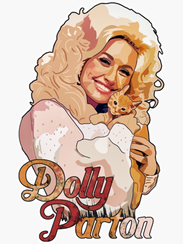 "Dolly Parton with beloved cat " Sticker for Sale by roelfspihah ...