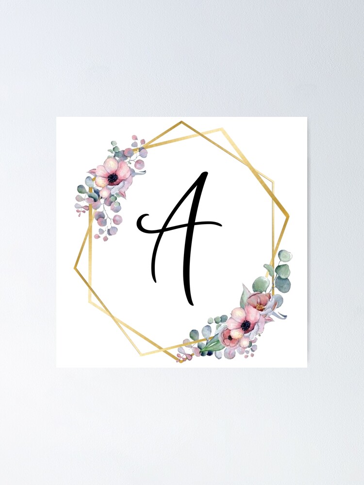 Póster «Monogram Letter A | Flores Lilas con Bordes Dorados» de ...
