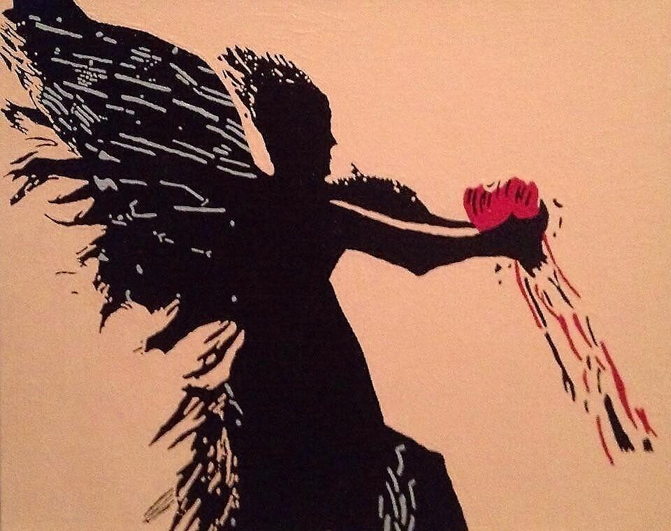 "Angel holding a bleeding heart" by BlackCatKomatsu | Redbubble