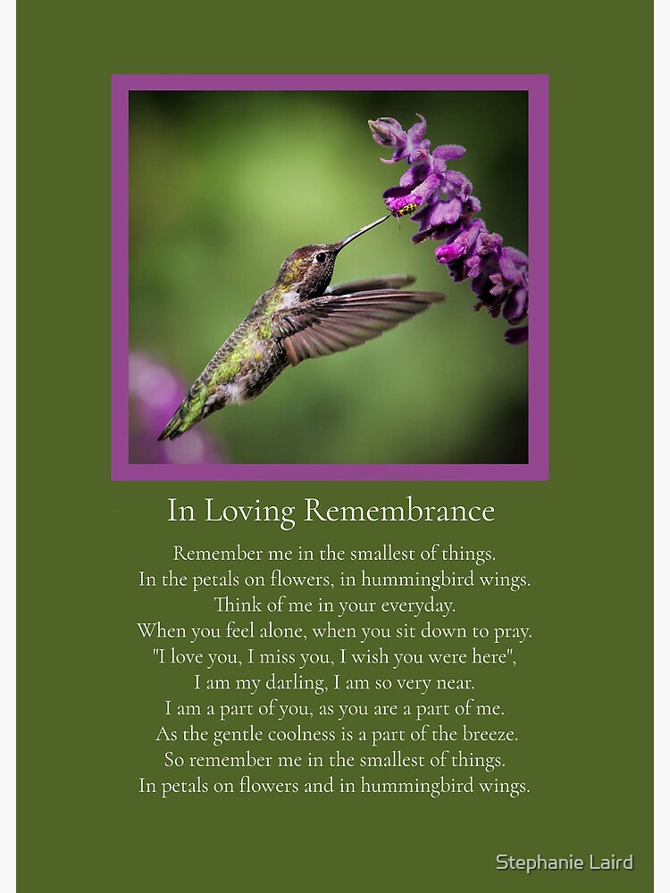 "Sympathy Spiritual Memorial Tribute with Poem and Hummingbird ...