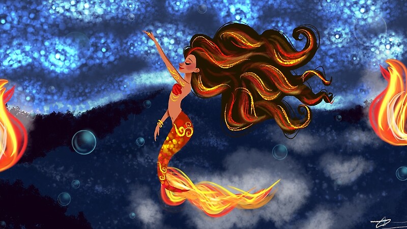 "A Fiery Mermaid" by Illustrations by Dil | Redbubble